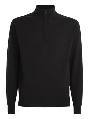 John Smedley Merino Wool Quarter-zip Sweater - Brown