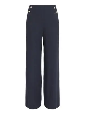 Maje Linen-blend Wide-leg Trousers With Decorative Buttons - Blue