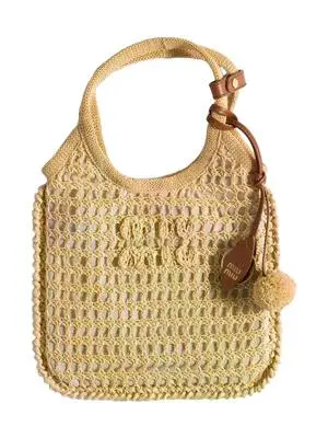 Miu Miu Ivy Raffia Crochet Handbag - Neutrals