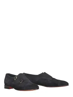 Santoni Double-buckle Suede Monk Shoes - Blue