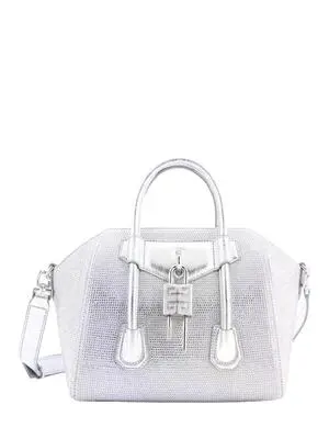 Givenchy Antigona Lock Mini Satchel Crystal Embellished Satin - Silver