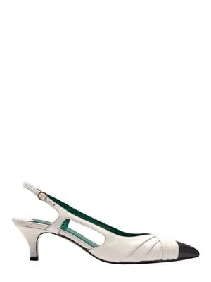 FLORRIE Maude 50mm Slingback Leather Pumps With Folded Detail - White