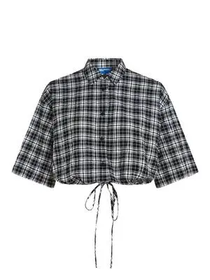 Karl Lagerfeld Checked Drawstring Hem Shirt - Black