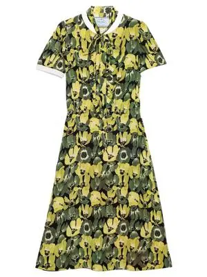 Prada Printed Crepe De Chine Dress - Yellow