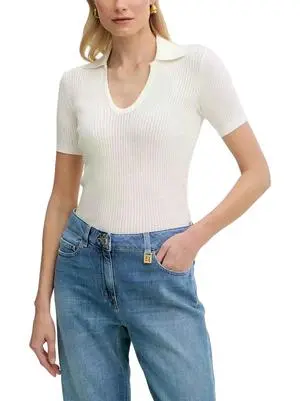 Elisabetta Franchi Ecru Open-knit V-neck Top - Neutrals
