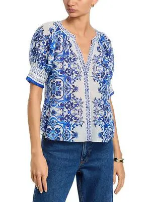 Alice + Olivia Thalia Puff Sleeve Button Front Top - Solstice