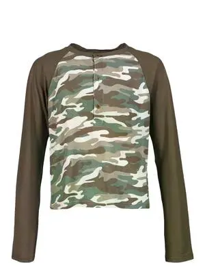 JUN/NAKAYAMA Henley Camouflage-print Raglan-sleeved T-shirt - Brown