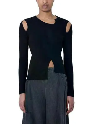 LIMI FEU Ribbed-knit Cut-out T-shirt - Black