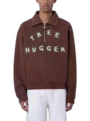 STORY MFG. Geo Embroidered Half-zip Sweatshirt - Brown