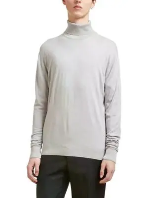 AIEZEN Ribbed Trim Roll Neck Sweater - Grey