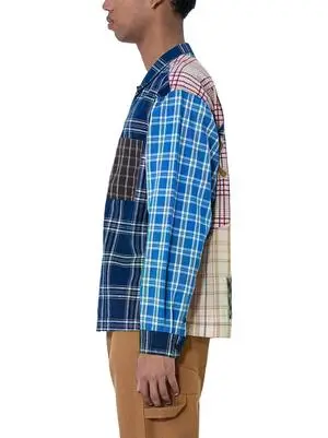 STORY MFG. Patchwork Plaid Shirt - Blue