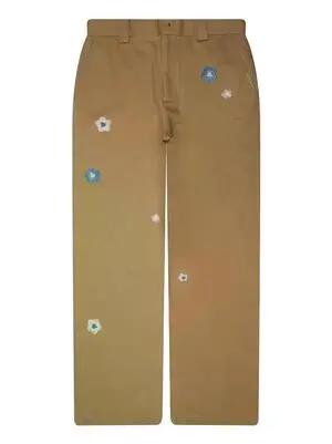 NAHMIAS Floral Embroidered Whipstitch Detail Trousers - Neutrals