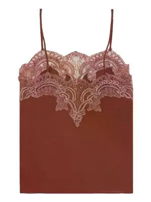 FORTELA Sleeveless Lace-trimmed Blouse - Brown