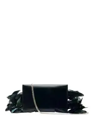 Patrizia Pepe Feather-trim Clutch Bag - Black