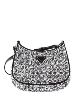 Prada Cleo Embellished Satin Shoulder Bag - Black