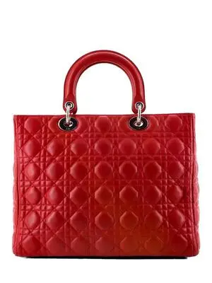 Dior Lady Bag Cannage Quilt Lambskin Tote - Red