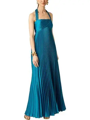 Aidan Mattox Charmeuse Pleated Gown - Peacock