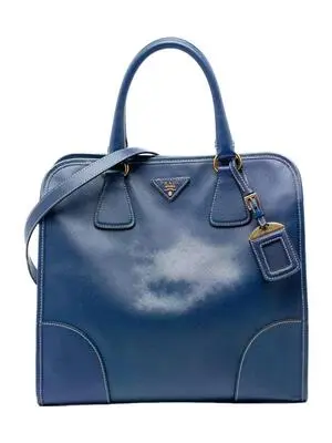 Prada Saffiano Lux Shopping Tote Satchel - Blue