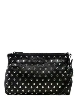 Prada Studded Leather Clutch Bag - Black