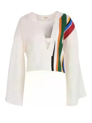 CALA DE LA CRUZ Striped Kimono-sleeve Top - Neutrals