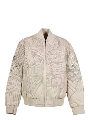 PELLE PELLE Ivory Leather Jacket With Embroidery And Ribbed Trim - Neutrals