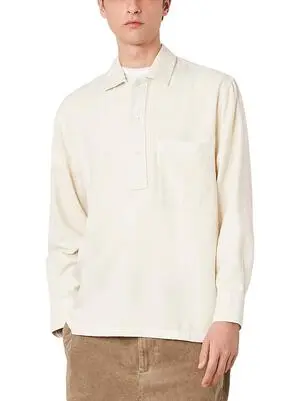 Officine Générale Twill Half Button Shirt - Cream