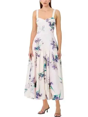 NICHOLAS Floral-print Tiered Midi Dress - Neutrals