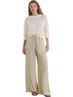 REISS Minnie Linen Striped Wide-leg Trousers - Neutral/navy