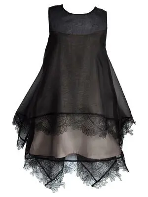 LANGNER Lace Trimmed Silk Organza Mini Dress With Sculptural Back - Black