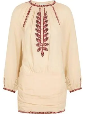Isabel Marant Embroidered Cotton Mini Dress - Beige