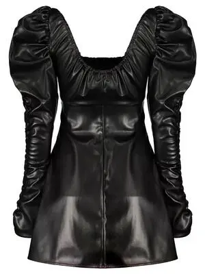 ELLERY Gathered Sleeve Contrast Stitch Mini Dress - Black