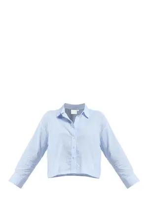 REISTOR Striped Cotton Cropped Shirt - Blue