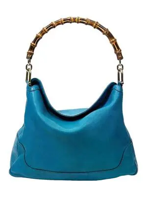Gucci Bamboo Handle Leather Bag - Blue