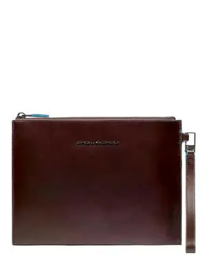 PIQUADRO Logo-plaque Leather Clutch Bag - Brown