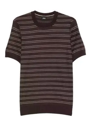 BOSS Short-sleeved Horizontal Stripe Sweater - Brown