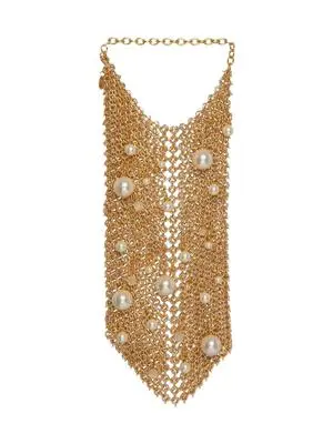 SILVIA GNECCHI Pearl Embellished Mesh Bag - Oro Argento