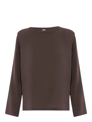 Q WINS Silk Knit Long Sleeve Top - Brown
