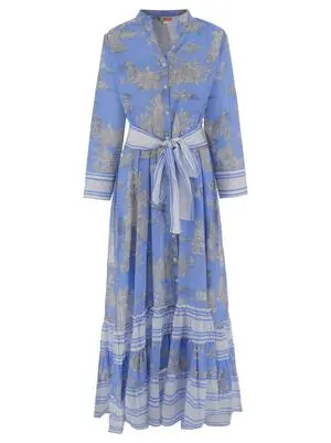 PEP'S CANNES Floral Print Cotton Dress With Belted Waist And Ruffled Skirt - Red