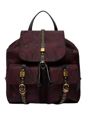 Pinko Nylon Printed Backpack With Gold Tone Hardware - Red
