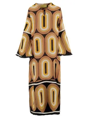 PHILIPPA 1970 Long Linen Dress With Geometric Print - Multi