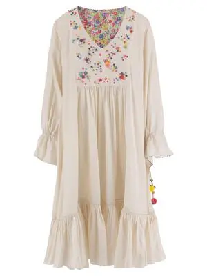 Pero Long Sleeve Silk Embroidered Maxi Dress - Ivory