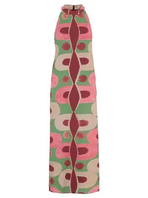 PHILIPPA 1970 Long Dress With Geometric Print In Linen - Red
