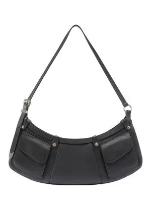 Pinko Leather Shoulder Bag With Pockets - Black