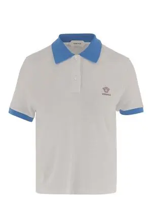 Versace Cotton Polo Shirt With Logo - White