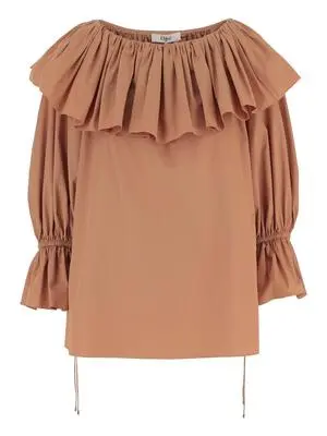 Chloé Cotton Top With Ruffles - Beige