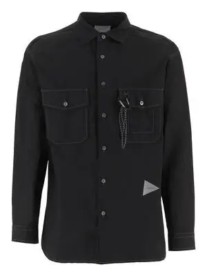 AND WANDER Cotton Blend Shirt With Logo - Black