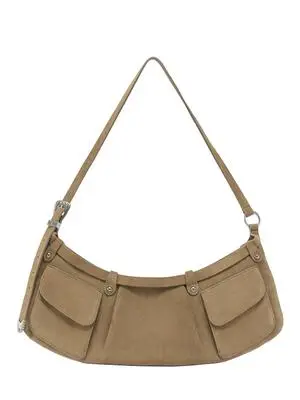 Pinko Suede Shoulder Bag With Flap Pockets - Green