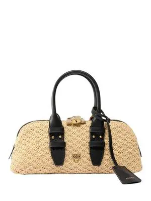 Pinko Escape Horizontal Bowling Bag In Leather And Raffia - Red