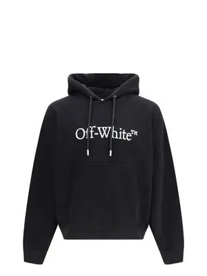 Off-White Cotton Hoodie With Contrast Logo Print - Nero