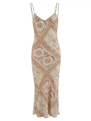 Just Cavalli Long Viscose Dress With Patterned Print - Red